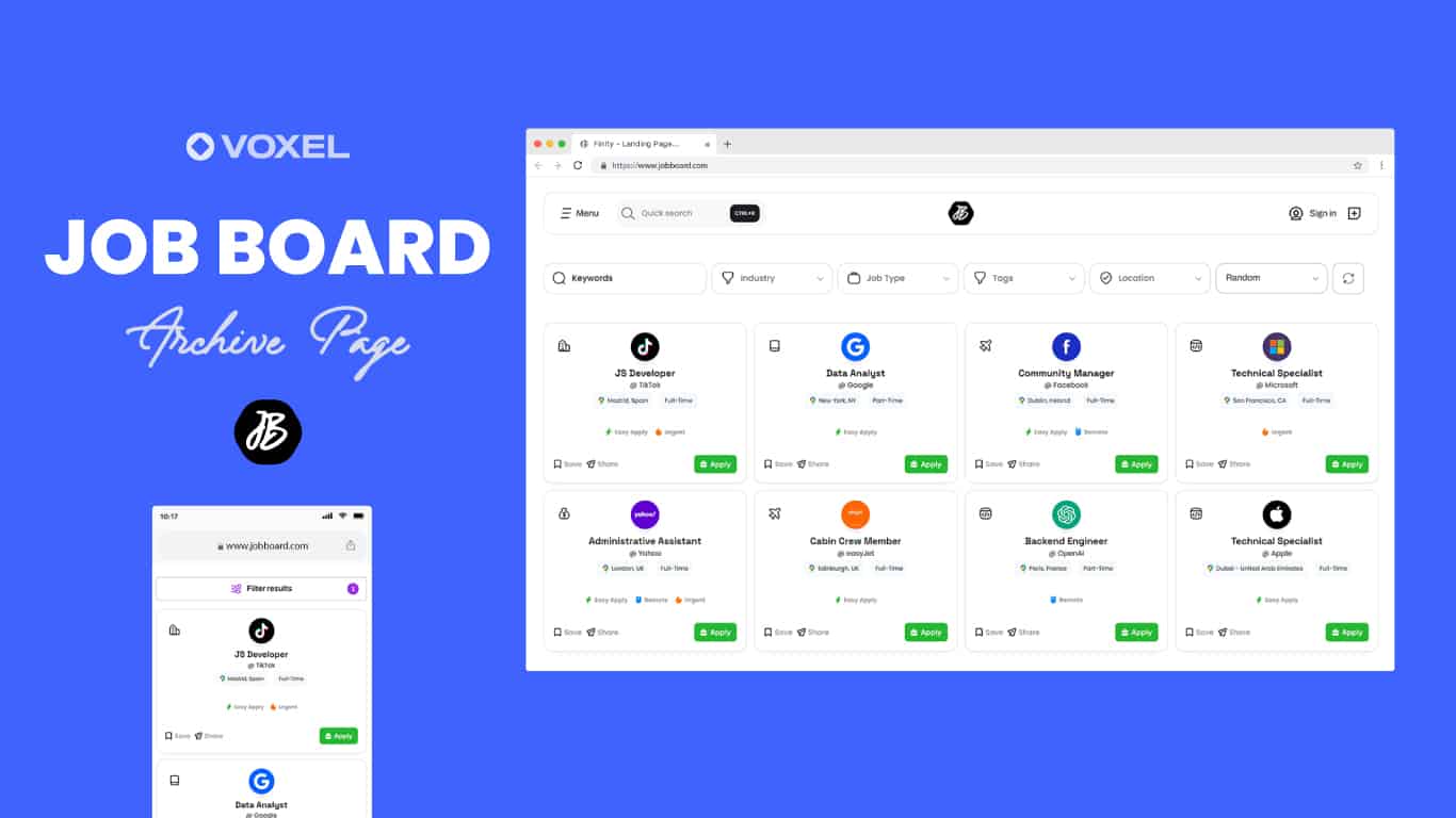 Voxel - Job Board 6 in 1 Pack - Includes: Home Page | Header | Footer ...